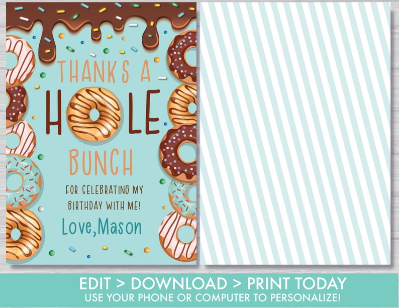 Donut Thank You Card Doughnut Birthday Thank You Card - Etsy