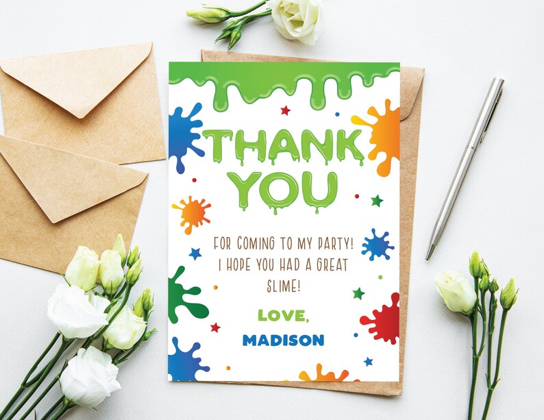 Slime Birthday Thank You Card Boy Slime Birthday Party Thank - Etsy