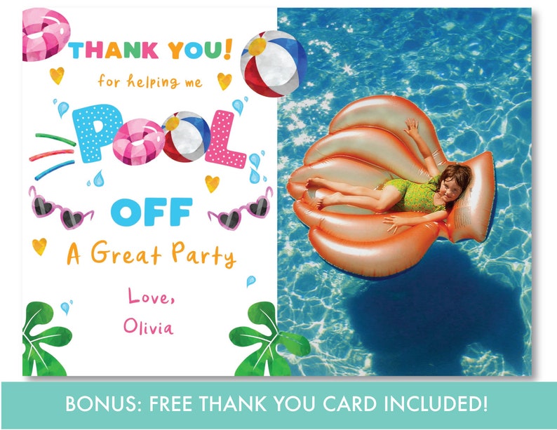 Girl's Pool Party Birthday Invitation with photo | Etsy