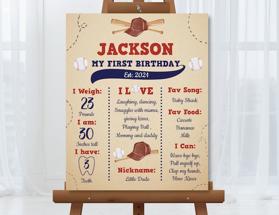 Editable Baseball Milestone Birthday Poster Boy Baseball 1st Birthday ...