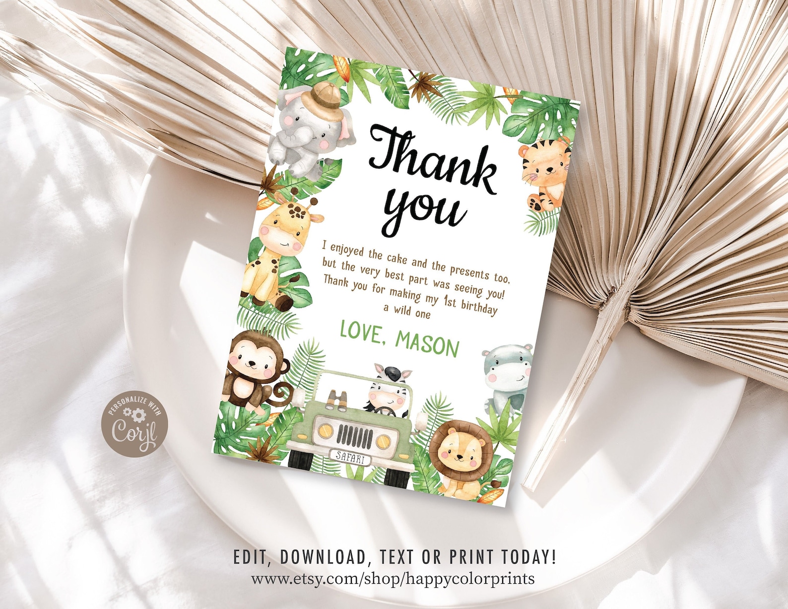 Safari Animals Thank You Card Jungle Animals Thank You Note - Etsy