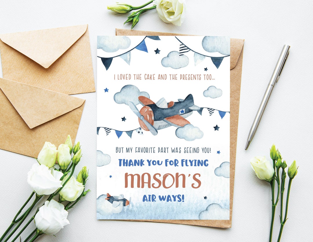 Airplane Thank You Card Oh My Time Flies Plane Thank You Card Boy's ...