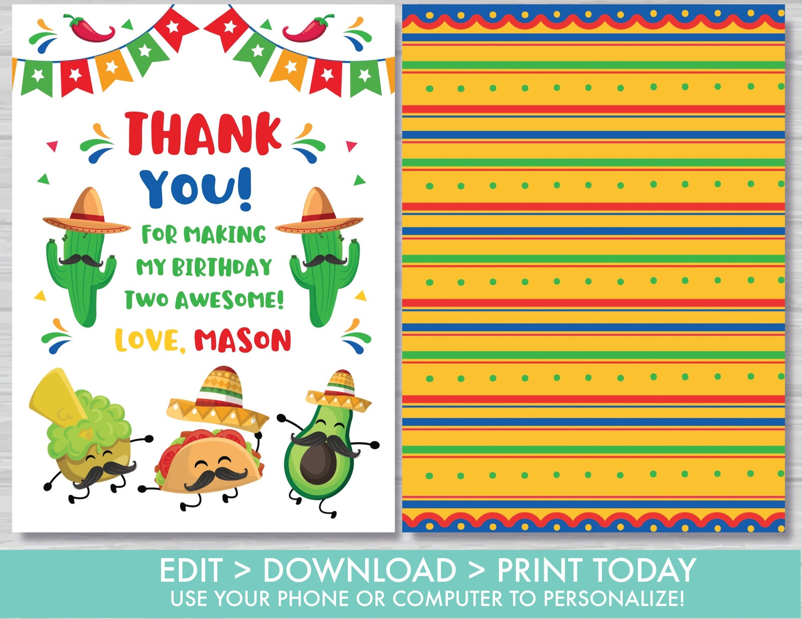 Taco Twosday Thank You Card Mexican Twosday Thank You Note - Etsy