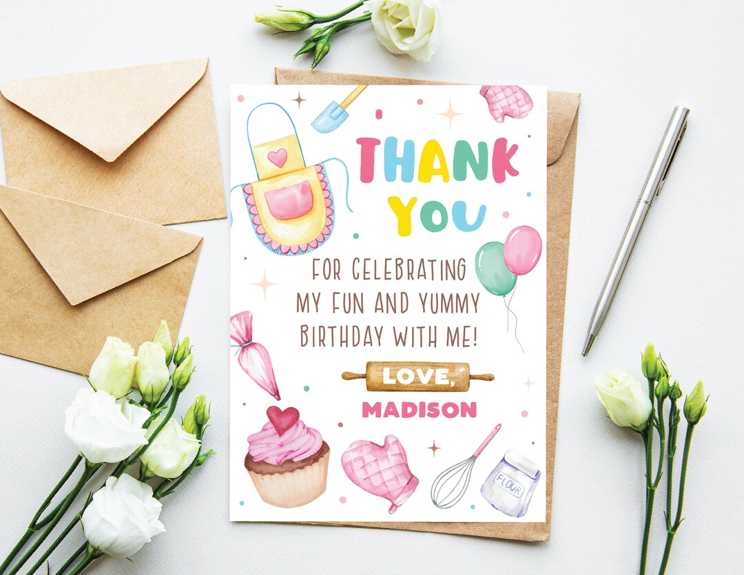 Baking Birthday Thank You Card Cupcake Decorating Thank You Note Kids ...