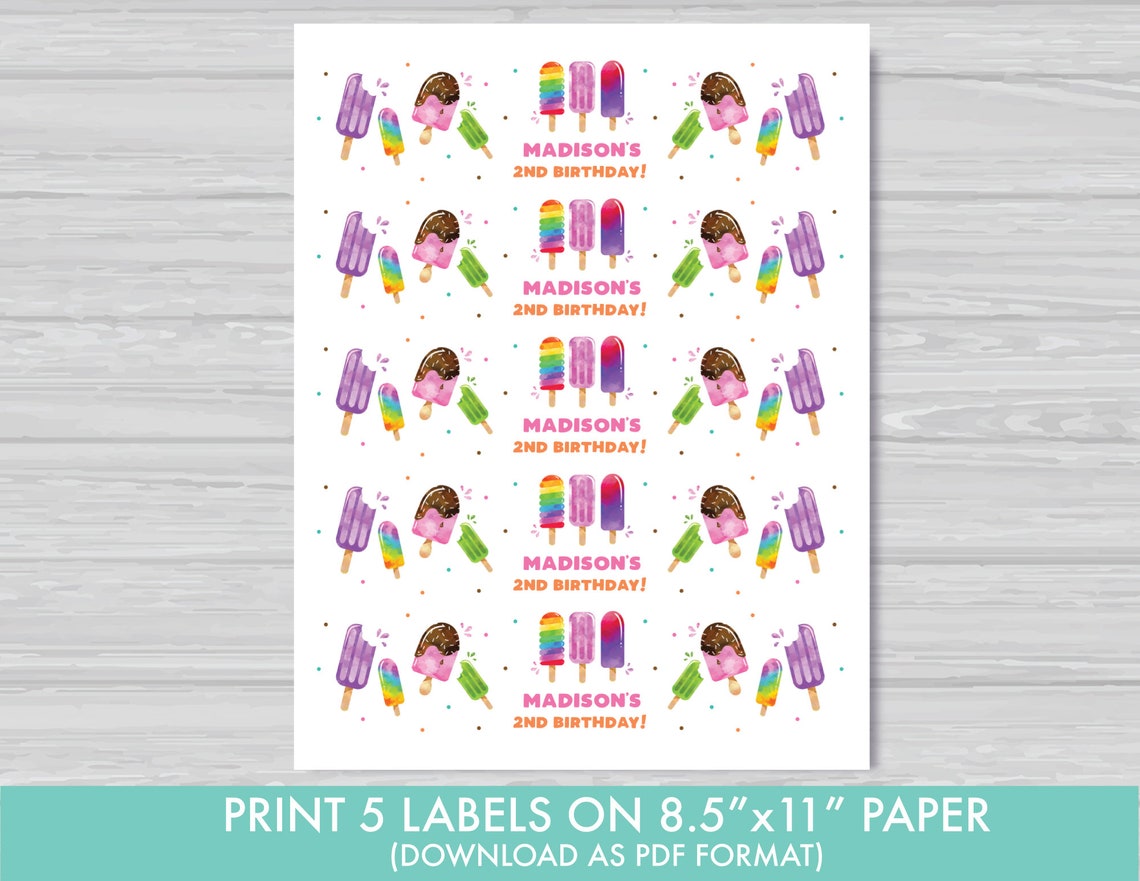 EDITABLE Popsicle Water Bottle Label Printable Girl's | Etsy