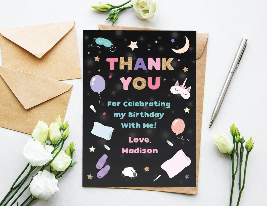 Sleepover Thank You Card Slumber Party Thank You Card Pajama Party ...