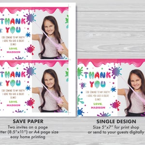 Slime Birthday Thank You Card With Photo Girl Slime Birthday Party ...
