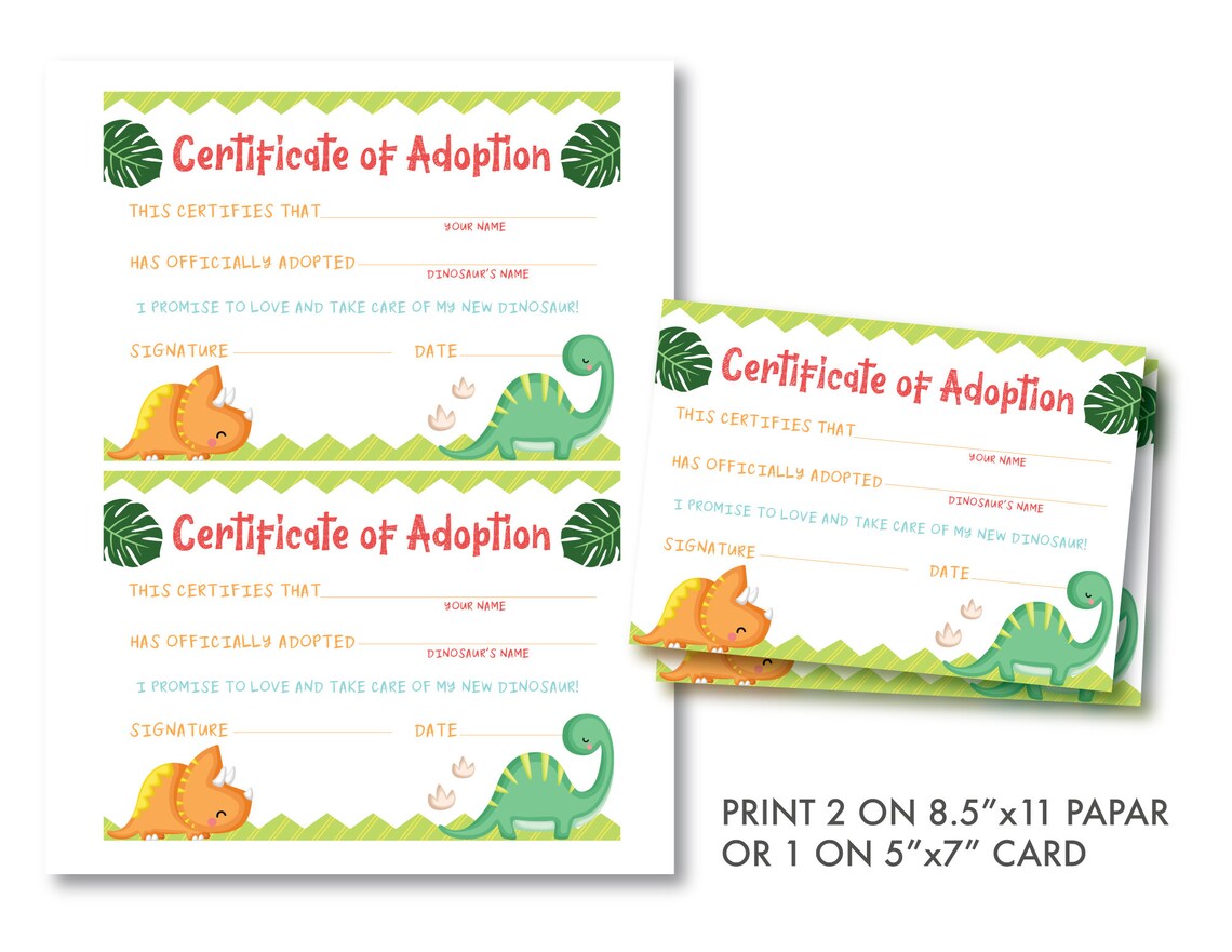 Adopt a Dinosaur Sign and Certificate Printable Dinosaur - Etsy