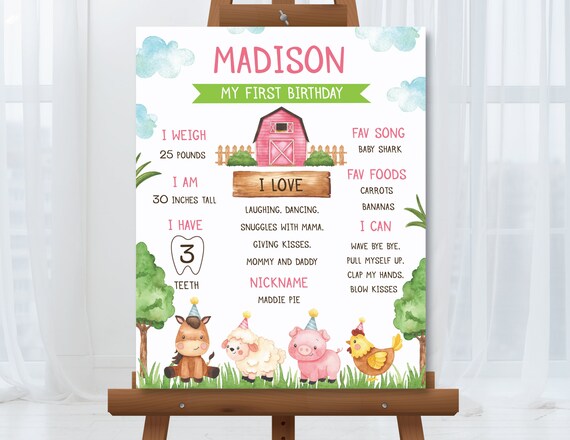 Farm Birthday Milestone Birthday Board Girl Birthday Poster Barnyard ...
