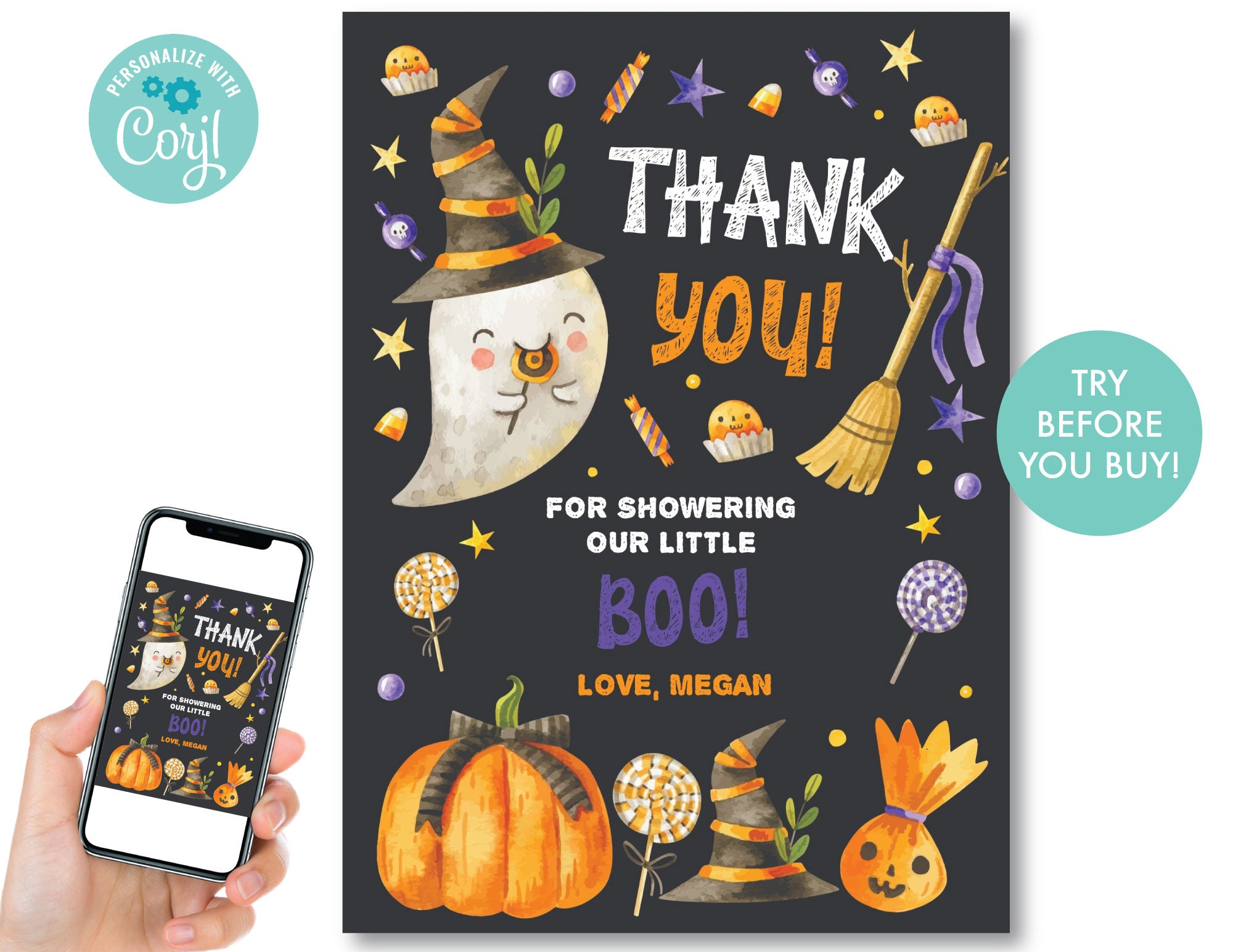 Halloween Thank You Card Printable Halloween Baby Shower | Etsy
