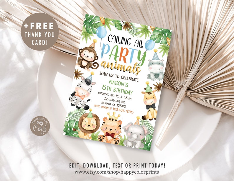 Editable Calling All Party Animals Birthday Invitation Jungle - Etsy