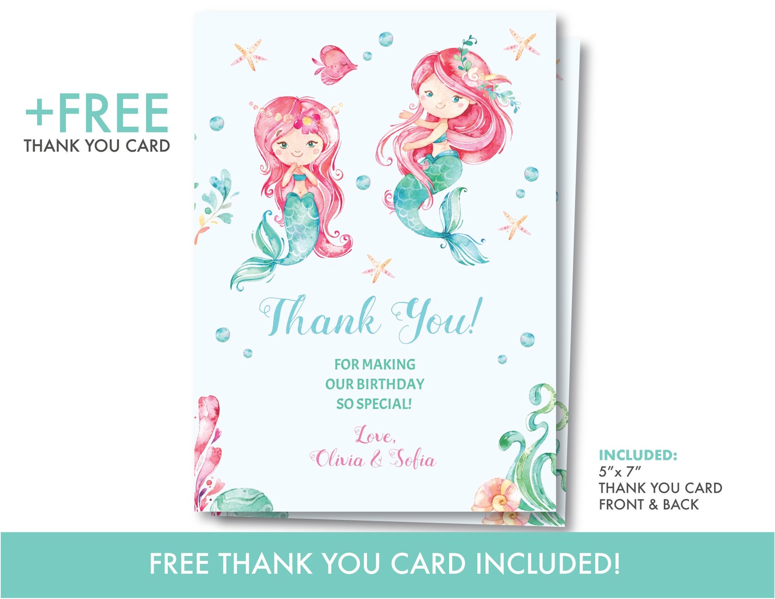 Mermaid Twins Invitation Double Mermaid Birthday Invitation | Etsy