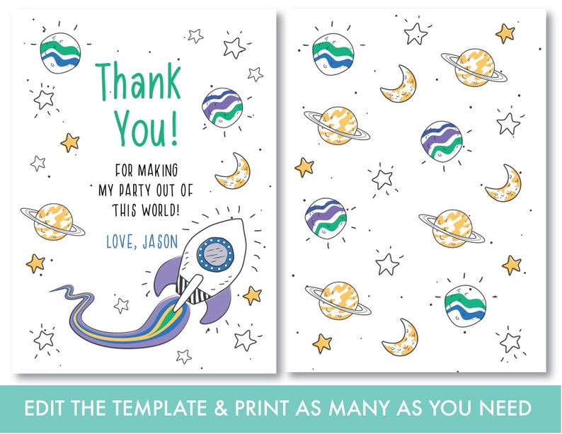 Space Thank You Card Boys Rocket Astronaut Thank You Card Out - Etsy