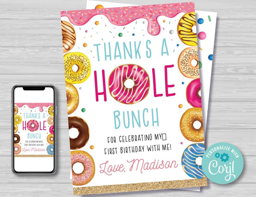 Donut Thank You Card Girl's Donut Birthday Thank You Tags Doughnut ...