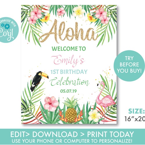 Editable Flamingo Custom Sign Tropical Flamingo Birthday - Etsy