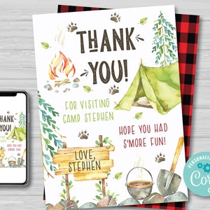 Camping Thank You Card Campfire Thank You Card Boy's Camp Party Thank ...