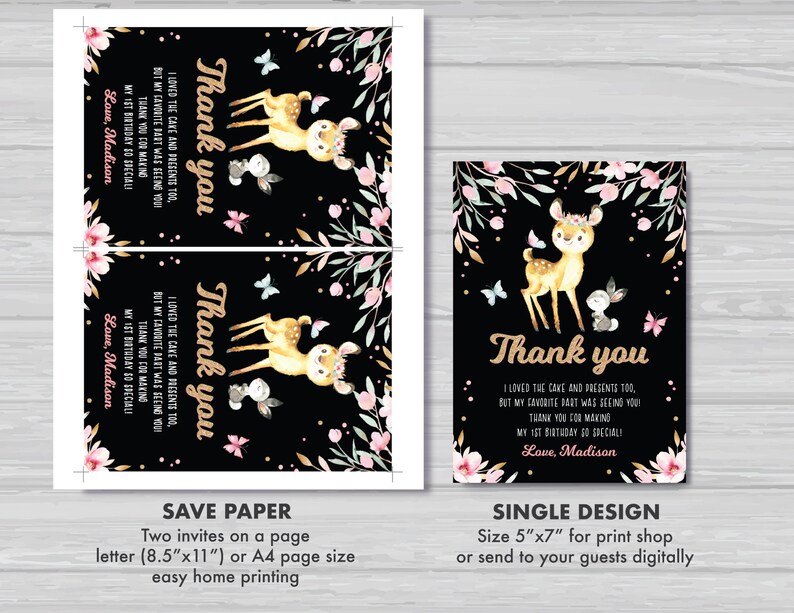 Our Little Deer Thank You Card Woodland Deer Birthday Thank | Etsy