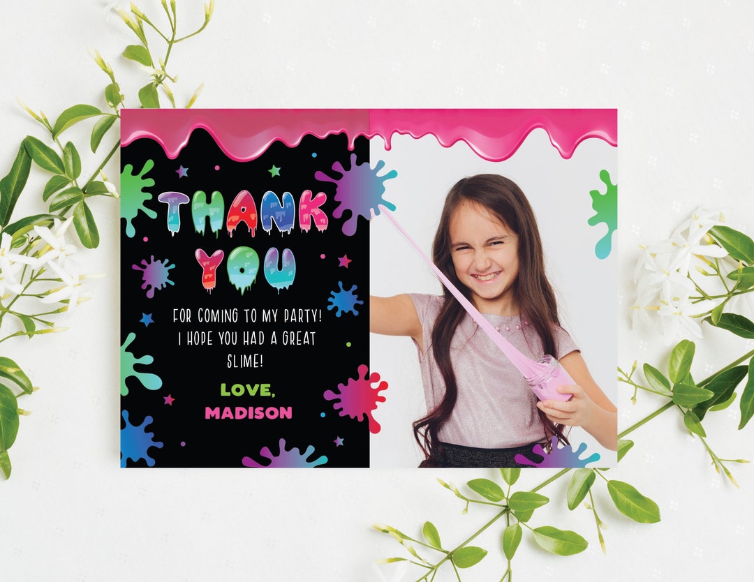 Slime Birthday Thank You Card With Photo Girl Slime Birthday Party ...