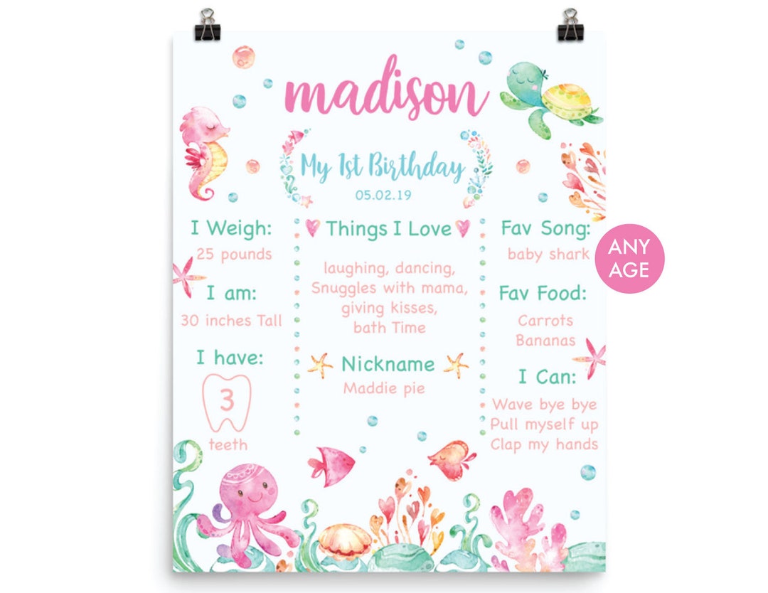 Under the Sea Chalkboard Birthday Poster, Under the Sea Birthday Poster ...