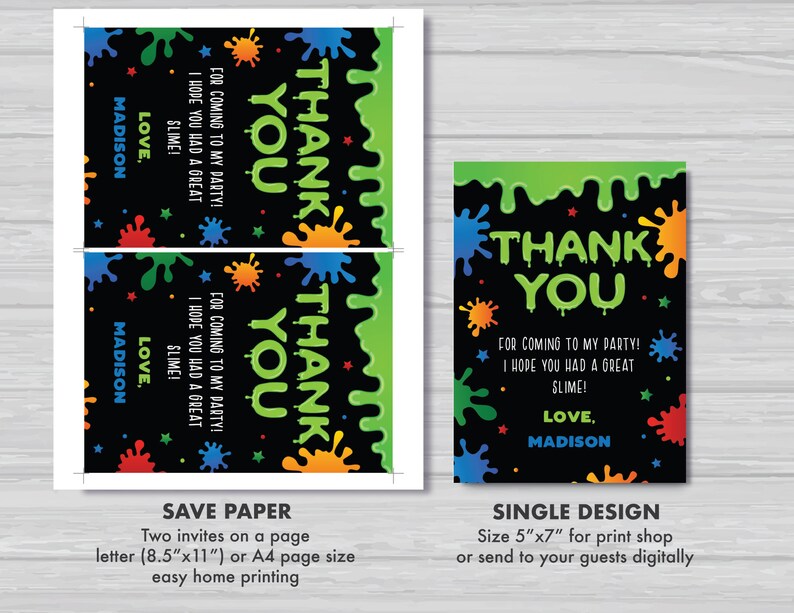 Slime Birthday Thank You Card Boy Slime Birthday Party Thank - Etsy