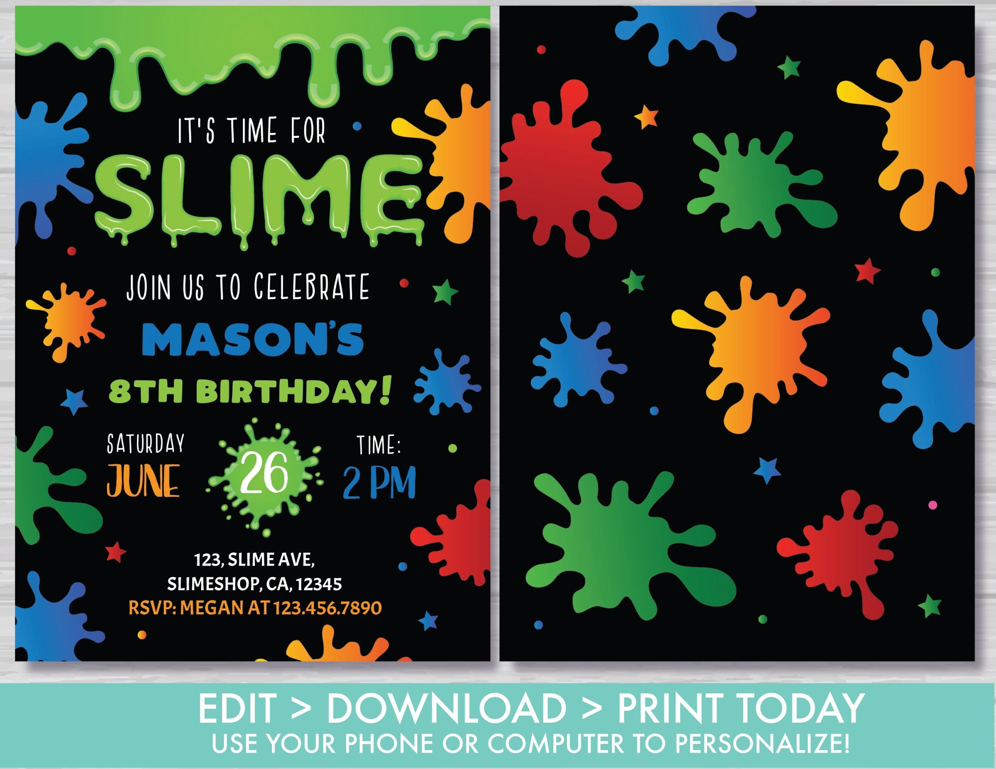 Slime Birthday Invitation Boy Slime Birthday Party Invitation | Etsy