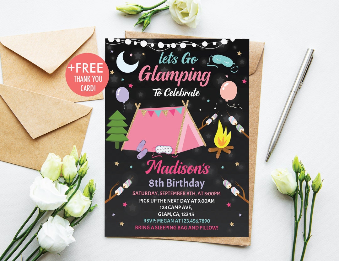Invitación de cumpleaños de Glamping Vamos a ir invitación de fiesta de ...