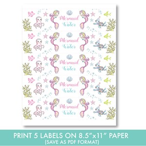 Mermaid Water Bottle Label, Under the Sea Water Bottle Labels, Under ...