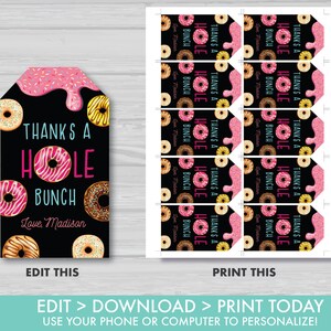 Editable Donut Thank You Tags Donut Favor Tags Girls Donut Thanks A ...
