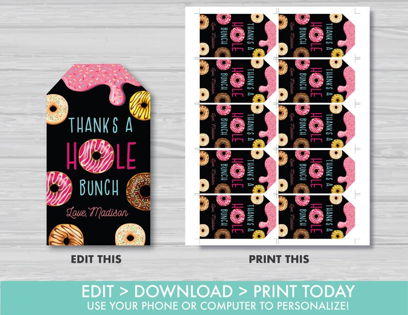 Editable Donut Thank You Tags Donut Favor Tags Girls Donut | Etsy