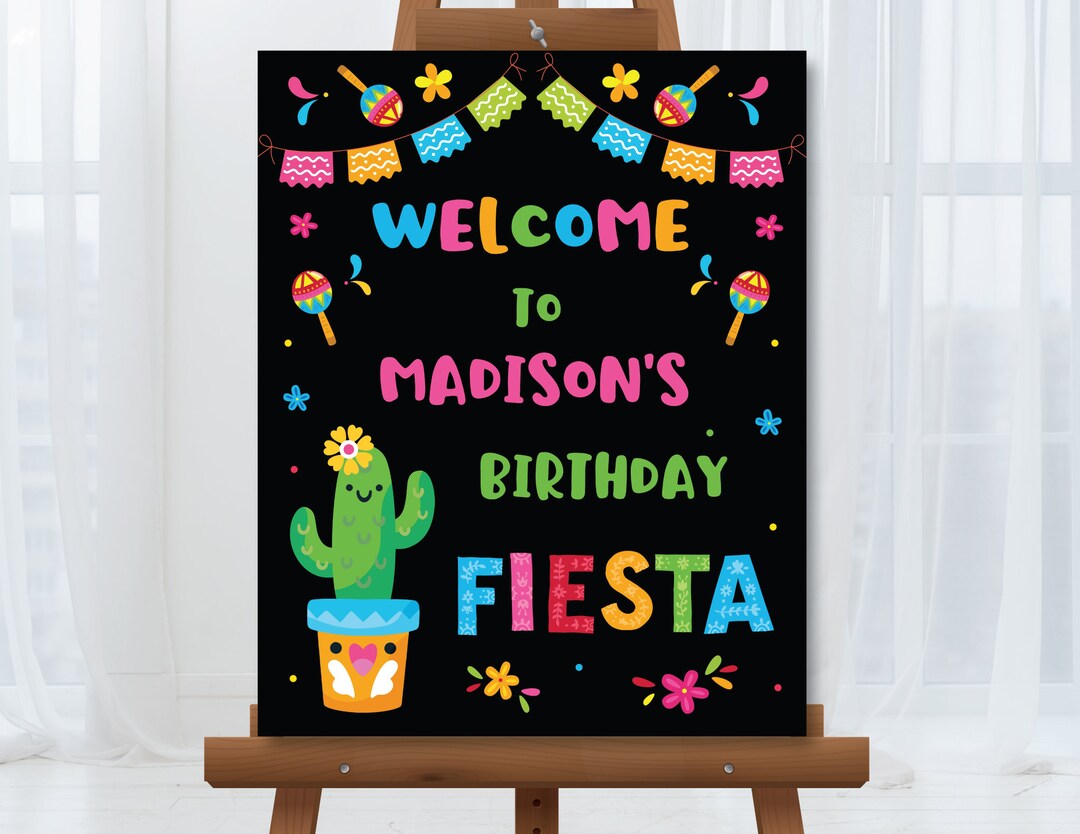 Fiesta Welcome Sign Printable Cactus Mexican Fiesta Welcome Sign Girl's ...