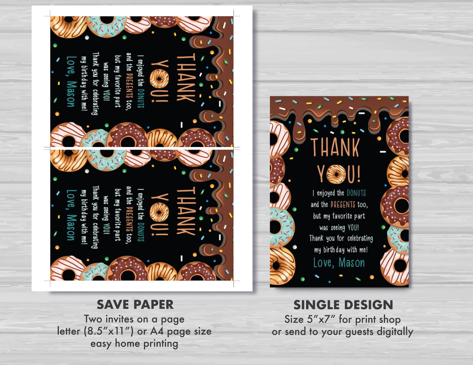 Donut Thank You Card Boy's Donut Birthday Thank You Tags - Etsy