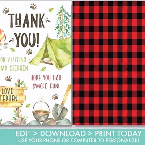 Camping Thank You Card Campfire Thank You Card Boy's Camp Party Thank ...