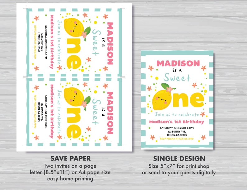 Lemon Birthday Invitation Lemon Sweet One 1st Birthday | Etsy