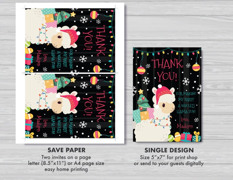 Llama Christmas Thank You Card Llama Christmas Birthday Thank - Etsy