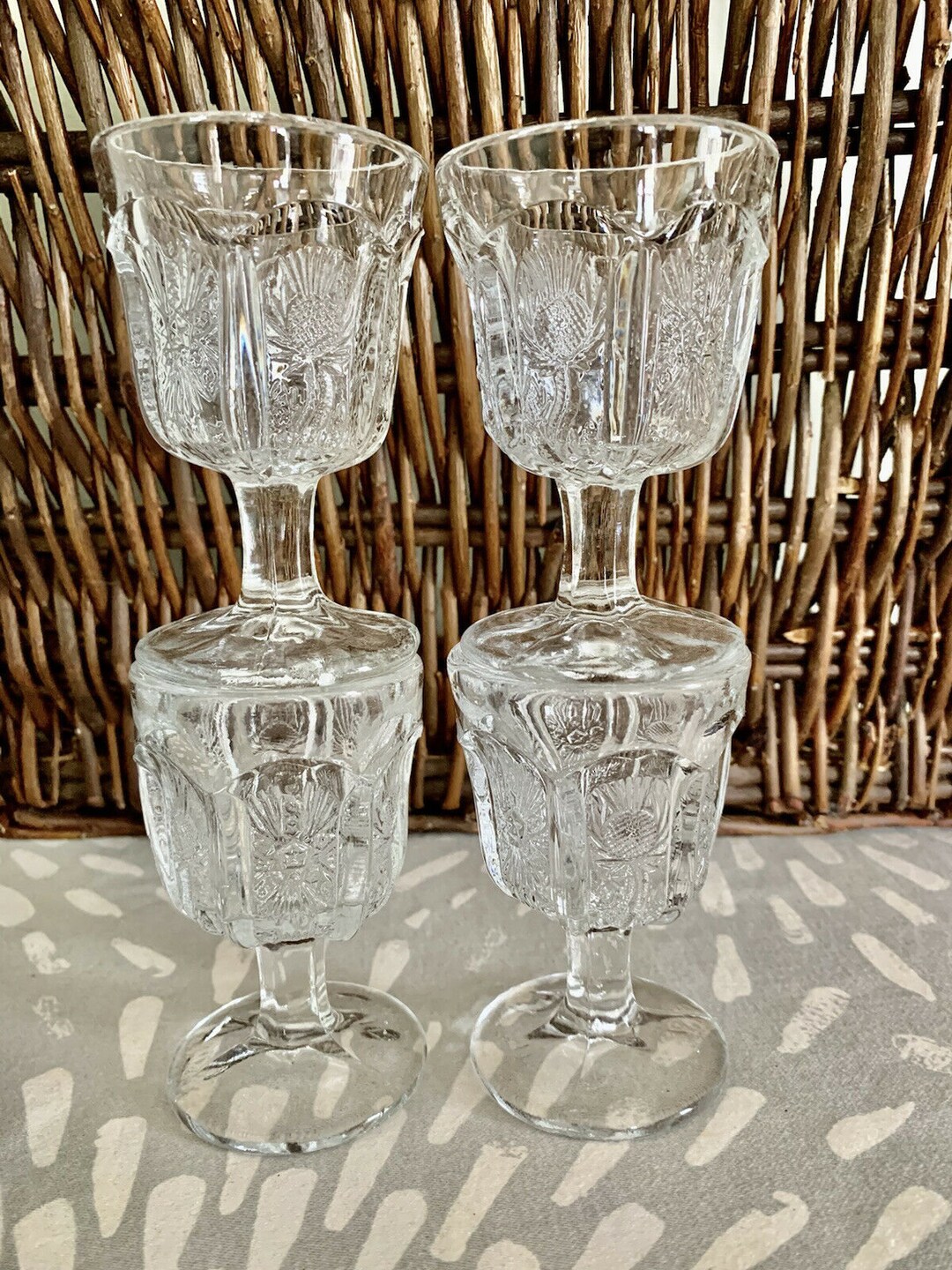 Antique Higbee Cordial Glasses Stemmed EAPG Thistle Pattern Set of 4 - Etsy