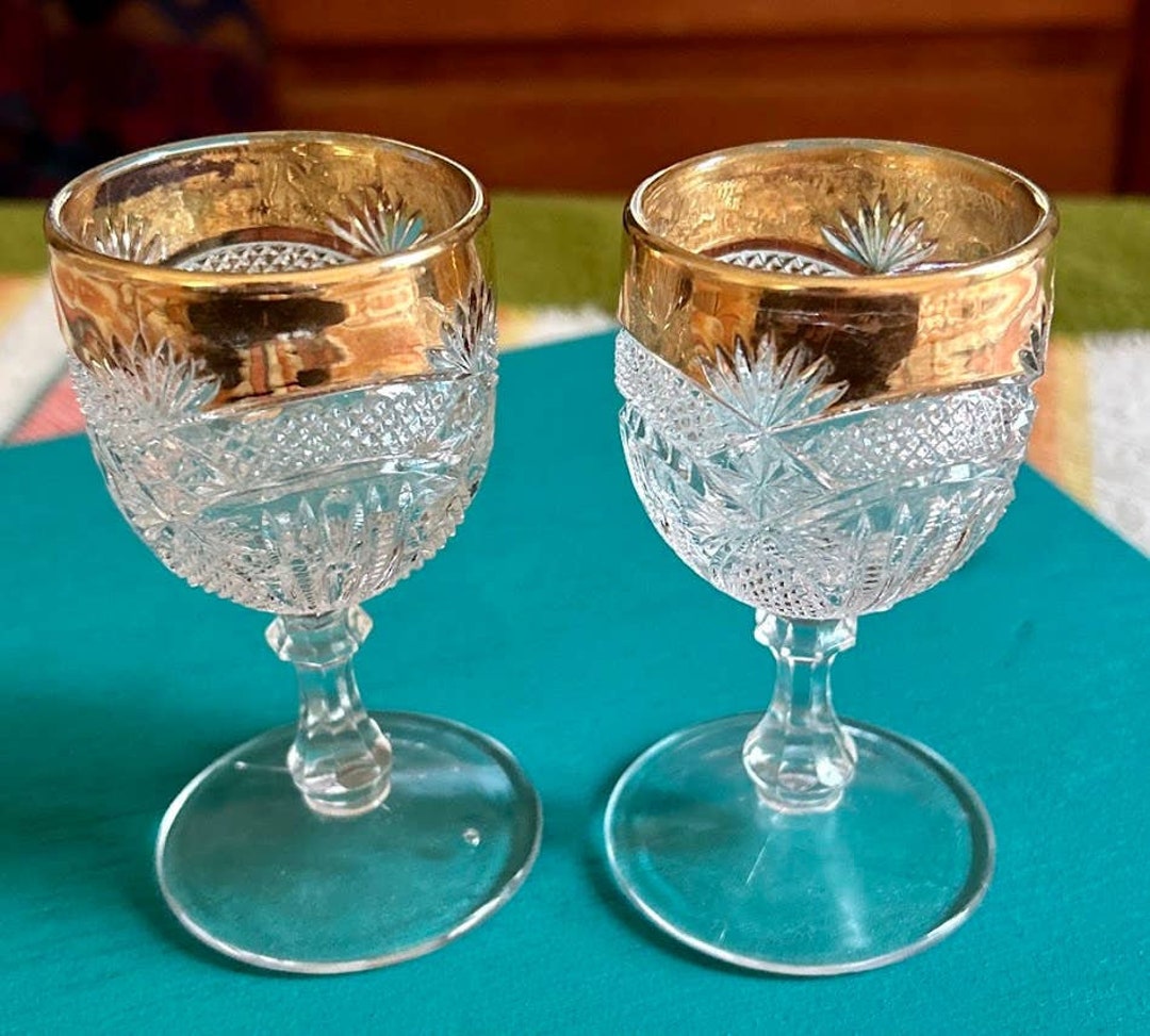 Vintage EAPG Cut Glass Cordial Goblets 4 - Etsy