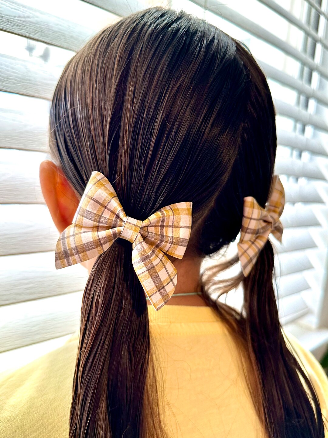 Mustard Yellow, Grey and White Plaid Sailor Pigtail Hair Bows - Etsy