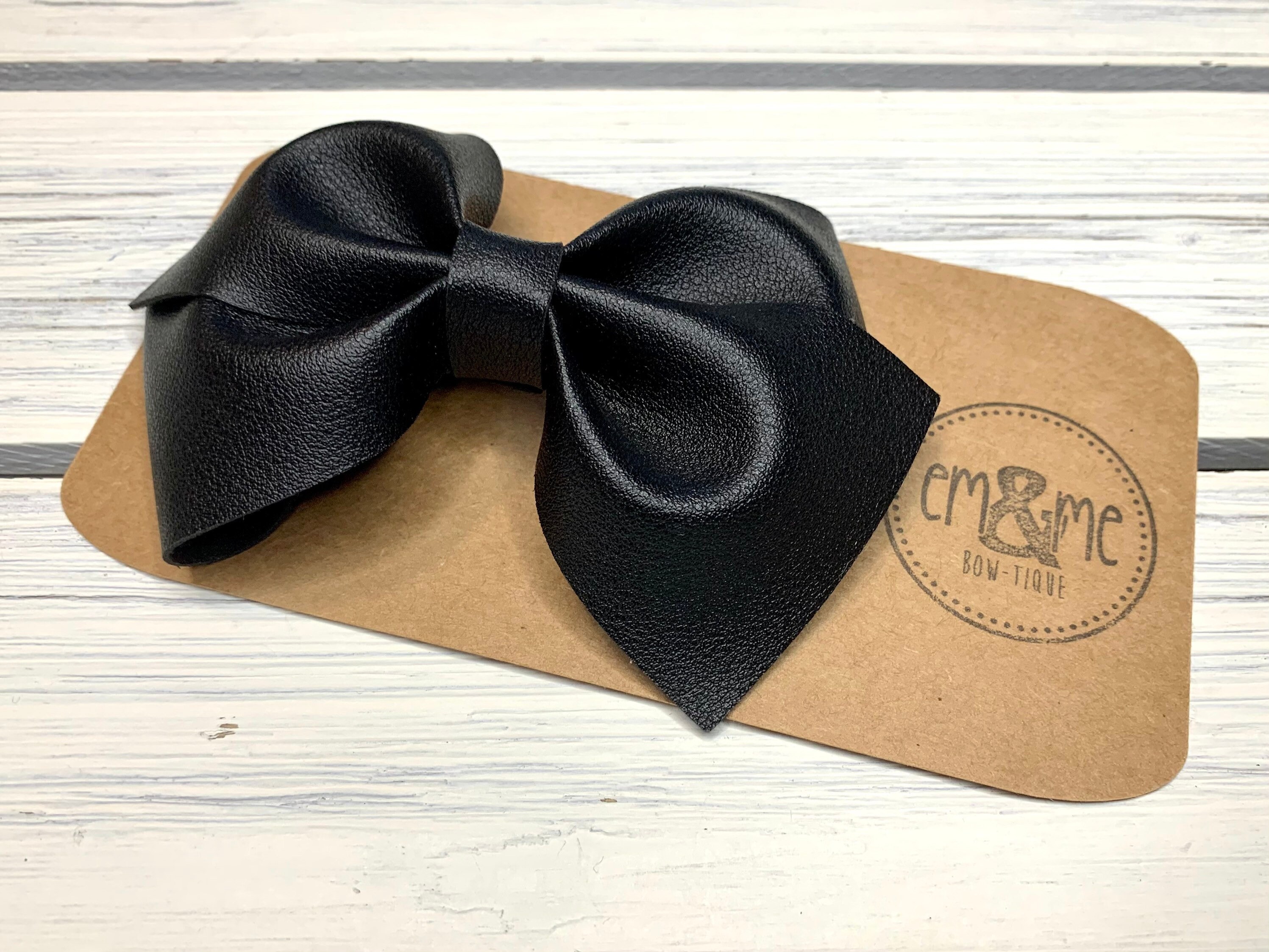 5 Black Faux Leather Hair Bow Solid Black Bow Big Bows | Etsy