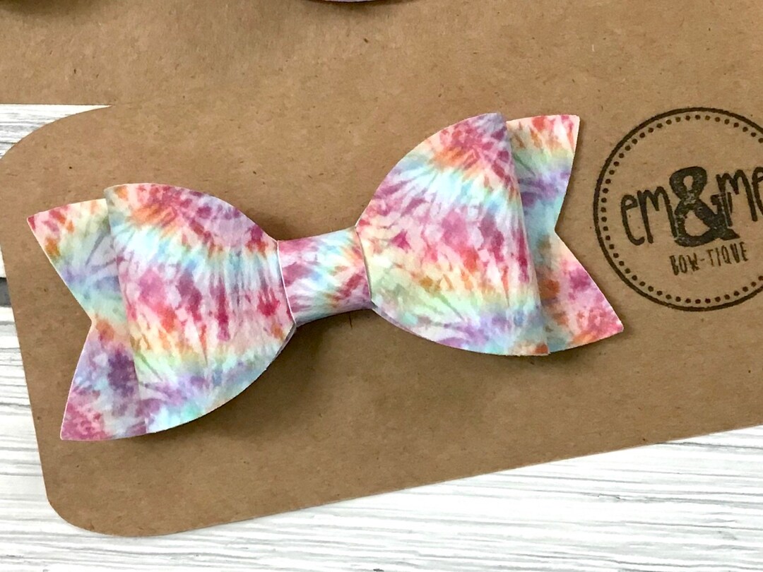 Rainbow Tye-dye Faux Leather Hair Bow, Rainbow Bow, Multicolored Bow ...