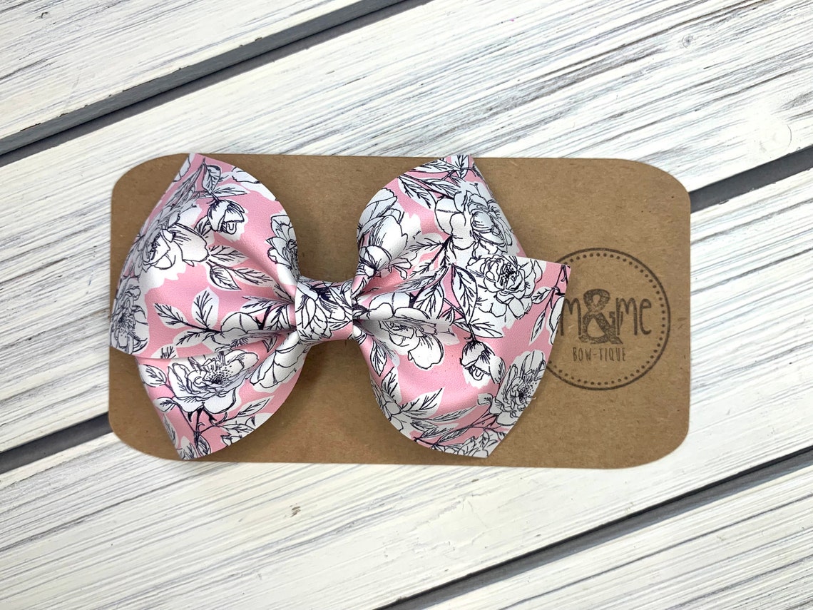 5 Doodle Rose Hair Bow Pink Bow Rose Bow Black and White - Etsy