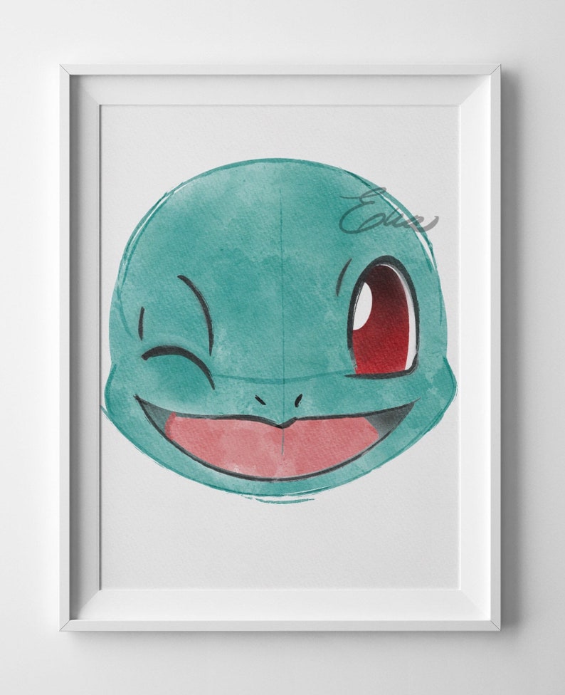 Pokémon Squirtle Digital Watercolor Art Print With Outline | Etsy