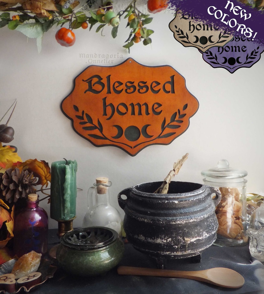BLESSED HOME Sign, Wicca, Pagan Decor, Witch Altar Sign, Moon, Triple ...