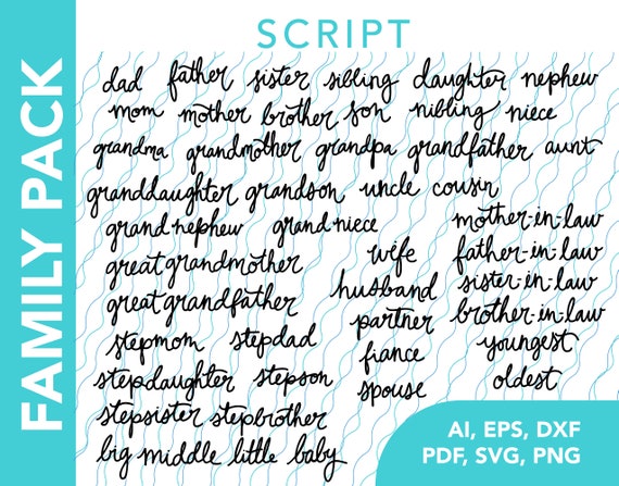 Family Pack in Cute Cursive Script DIGITAL DOWNLOAD ai Eps | Etsy