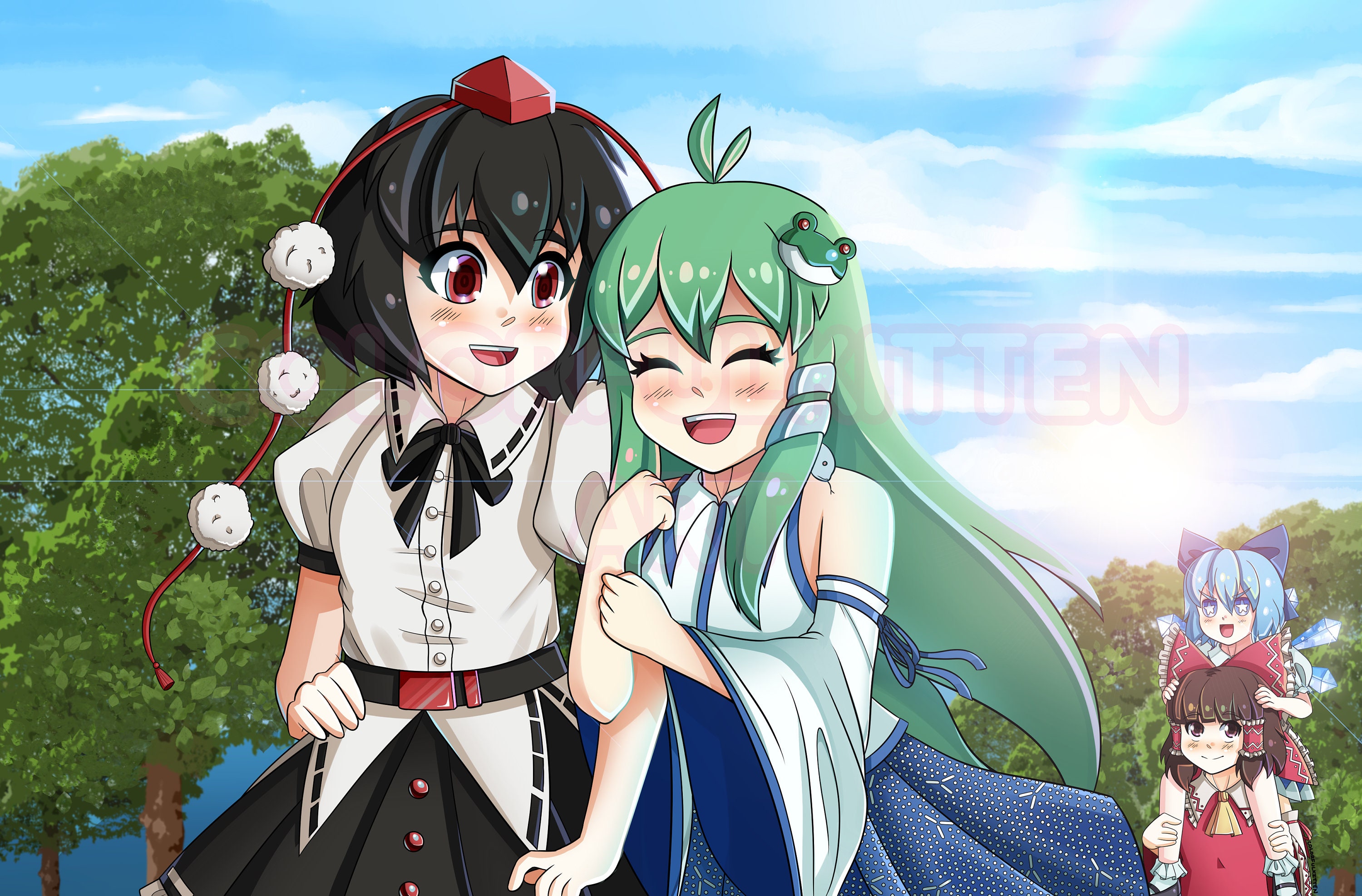 Touhou Project Reimu Hakurei, Aya Shamiemaru, Sanae Kochiya 8 X 12in ...