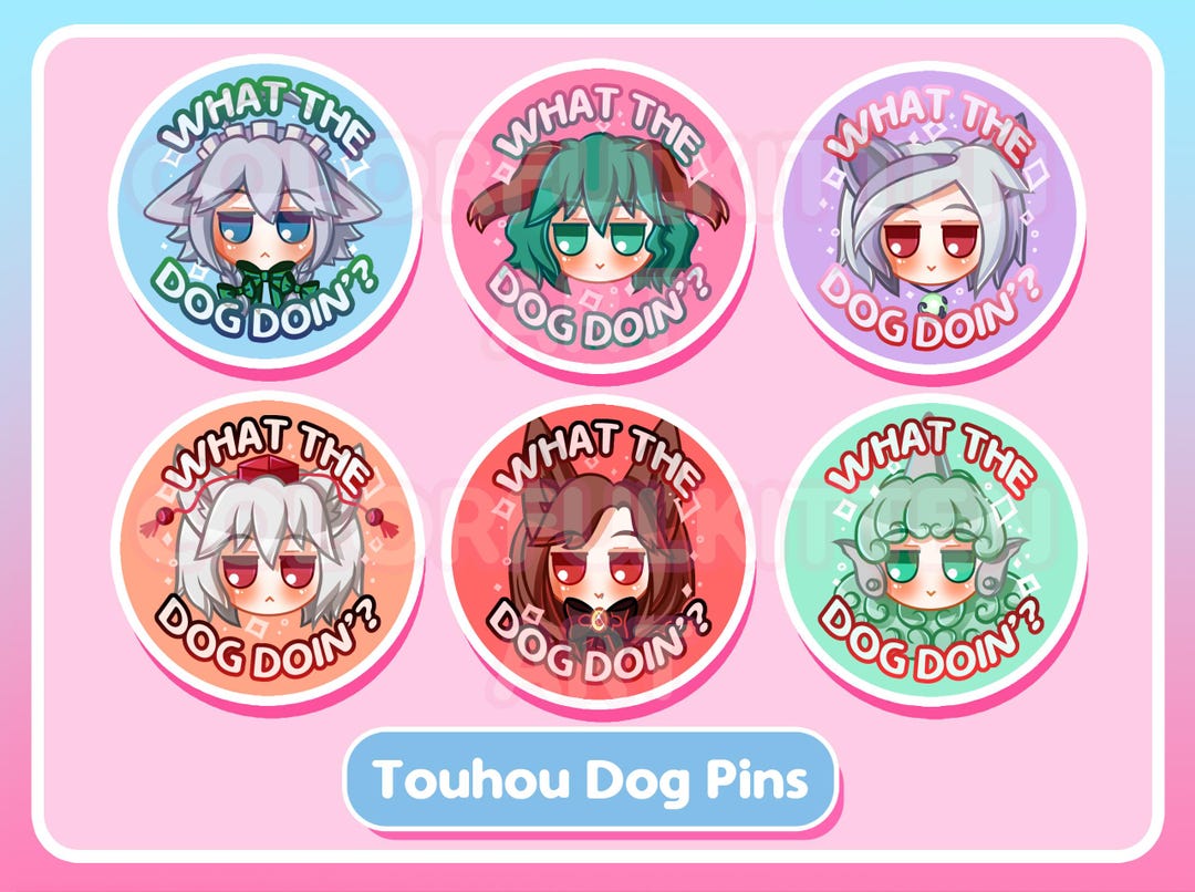 Touhou Project Assorted "what the Dog Doin'?" Tin Back Button Pins 2 ...