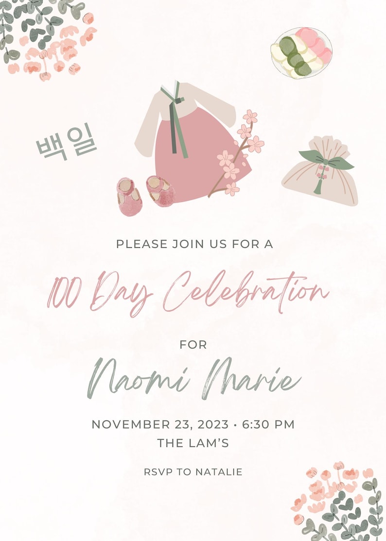 Editable Korean 100 Day Celebration Invitation, Instant Download - Etsy