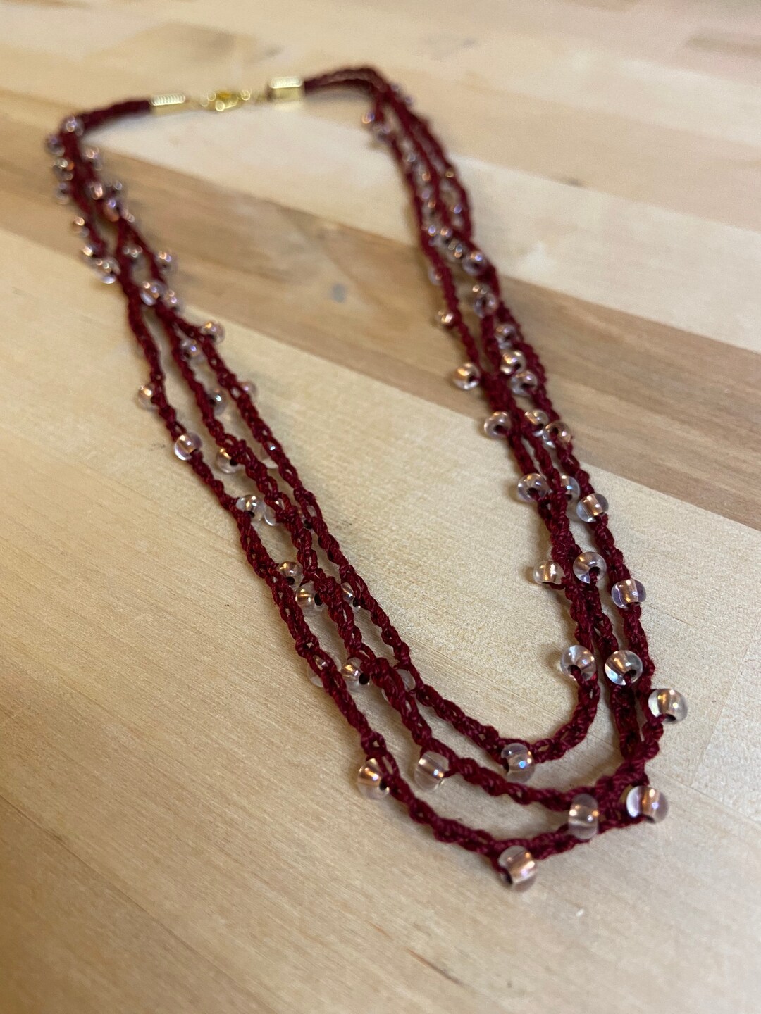 Maroon Beaded Necklace With Glass Beads - Etsy