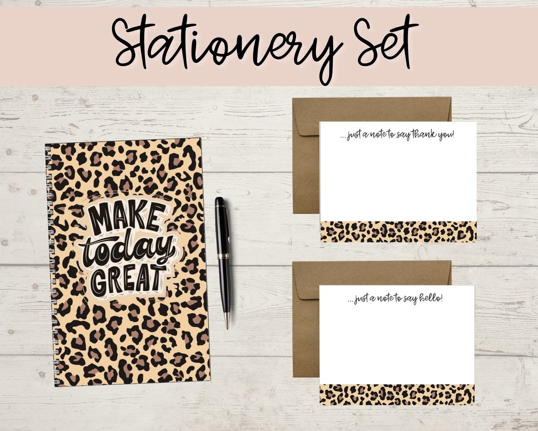 Cute Cheetah Print Notebook, Thank You Cards, and Hello Card Stationery ...