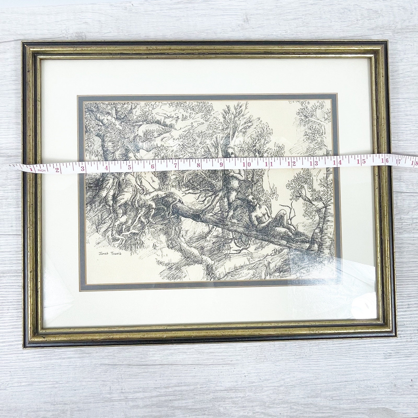 RARE Adam & Eve Garden of Eden Sketch Art Signed Janet Travis Framed ...
