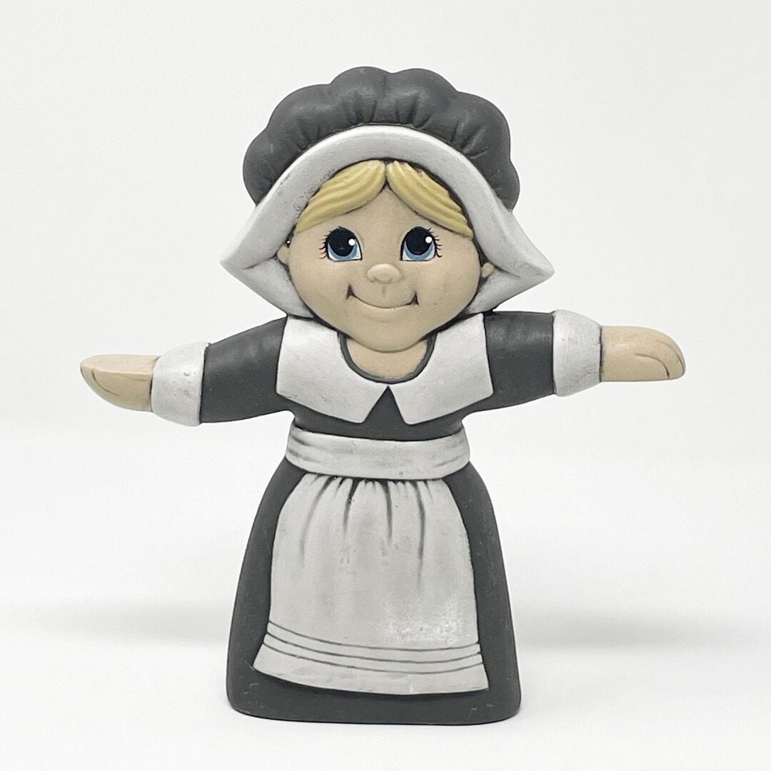 Vintage Hand Painted Pilgrim Colonial Girl Two Faced Happy Bashful ...